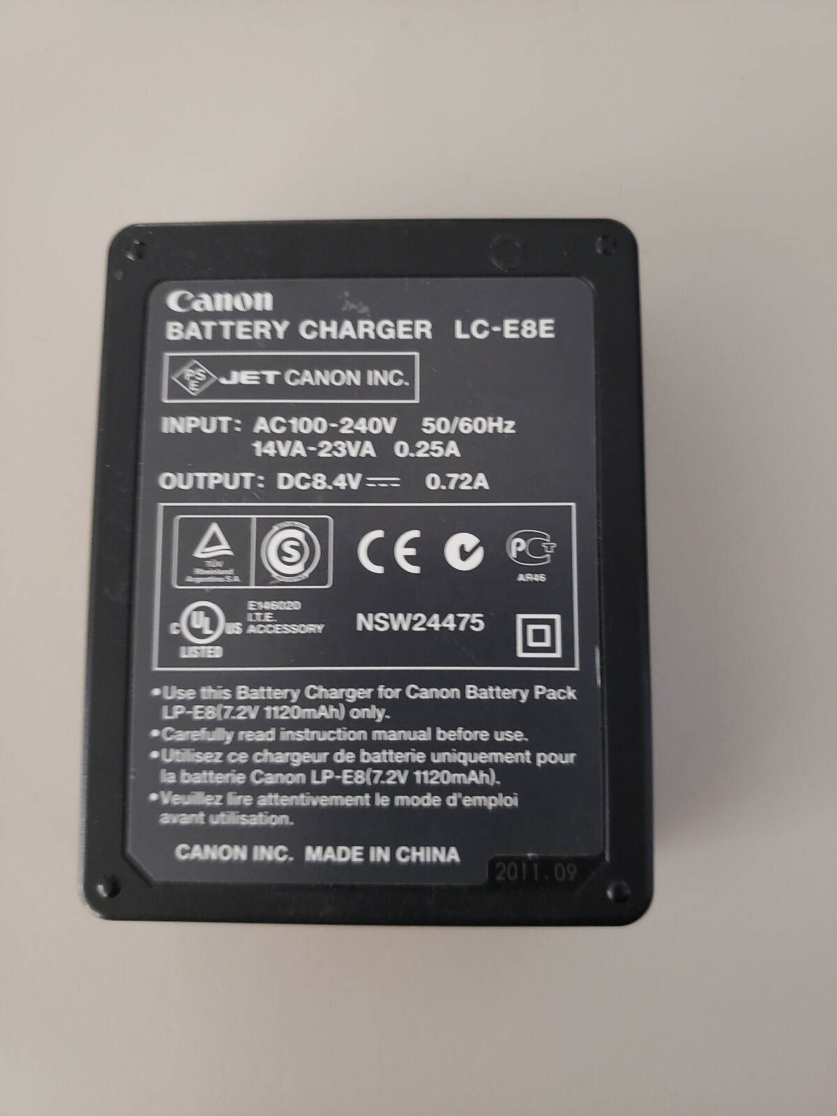 Canon LC-E8E Battery Charger with Power Cord DC8.4V - 0.72A | eBay