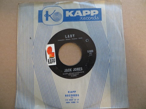 Jack Jones – Lady / Afraid To Love - 1966 - Kapp Records K-800 7 ...
