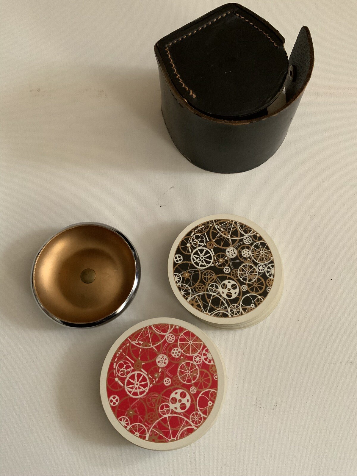 Vintage Waddington Circular Round Playing Cards In Genuine Leather Case ...