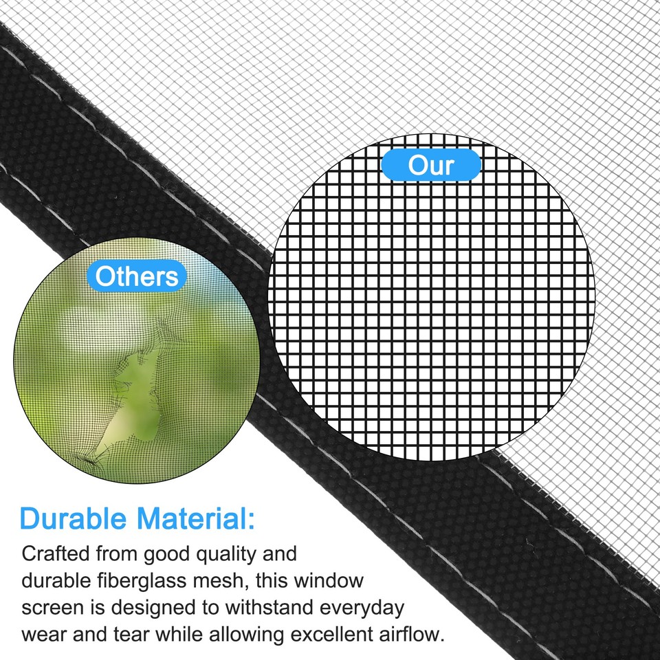 Window Screen Mesh, 28" x 59" Fiberglass Net Mesh Black Frame Hook and ...