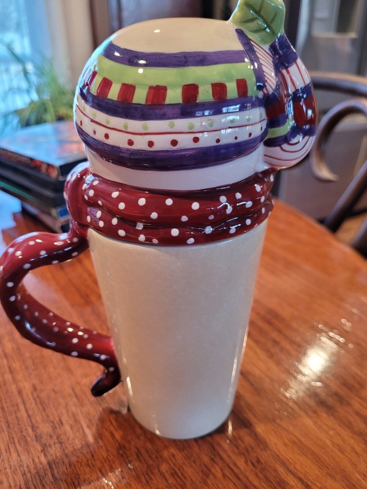 ONEIDA SNOWMAN SNOWMATES LATTE Hot Cocoa Chocolate Cup MUG With LID ...