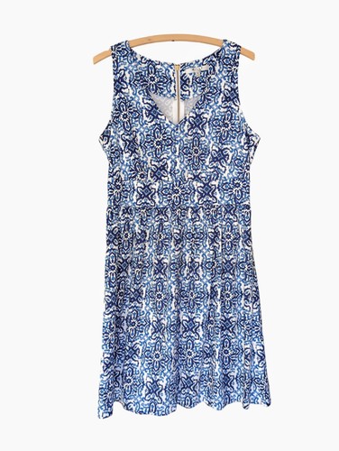 Milly Design Nation Fit Flare Dress Blue White Floral Sleeveless Women ...