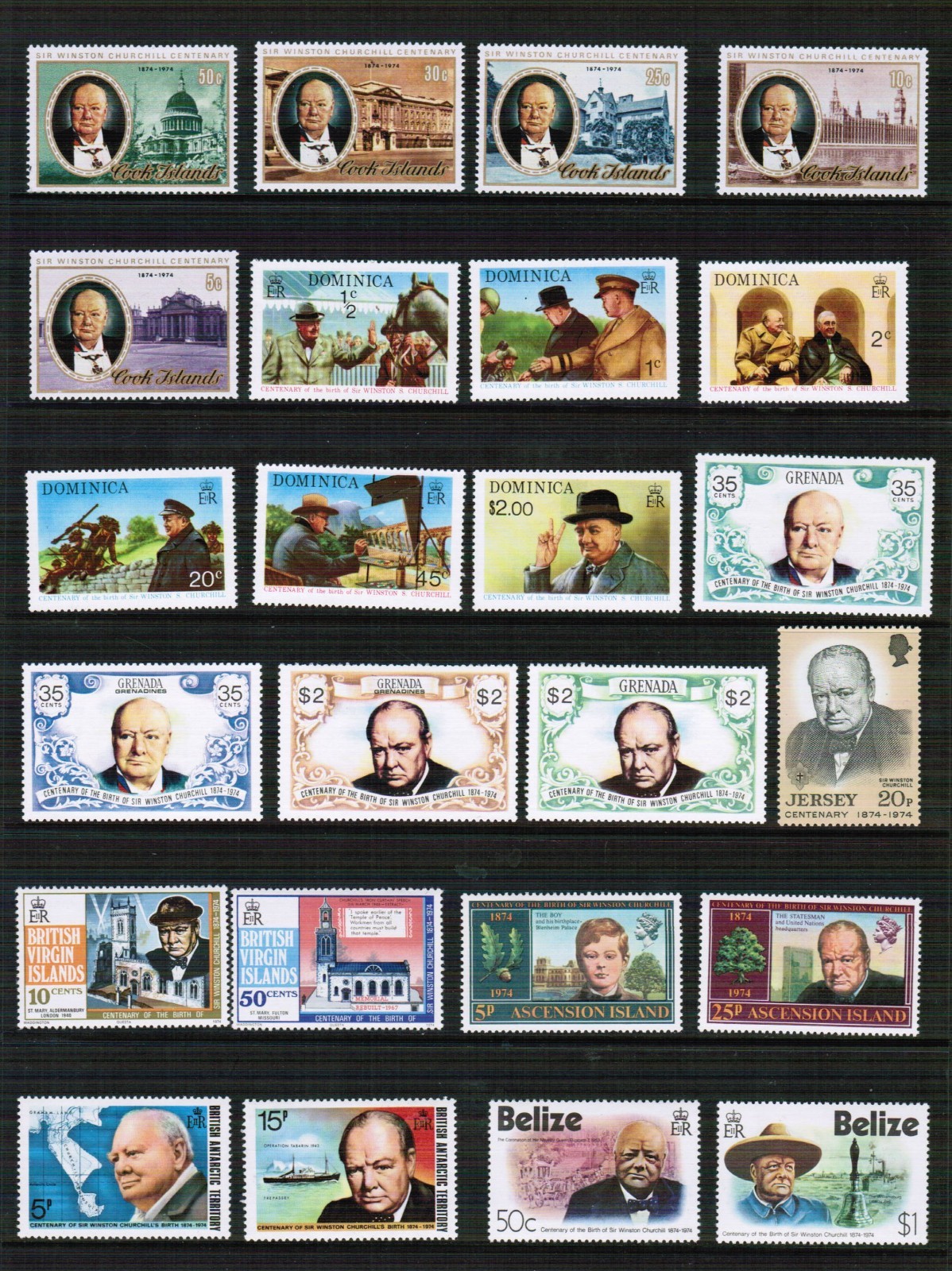 Sir Winston Churchill Mixed Selection of 1974 Stamps Unmounted Mint ...