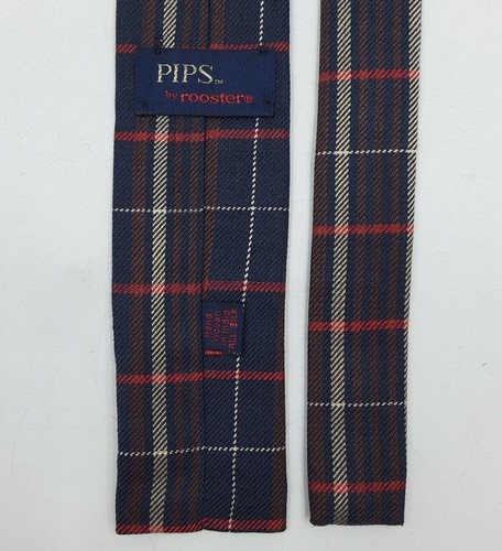 Vintage Blue Plaid Square NECKTIE Retro Short Narrow Skinny Tie PIPS ...