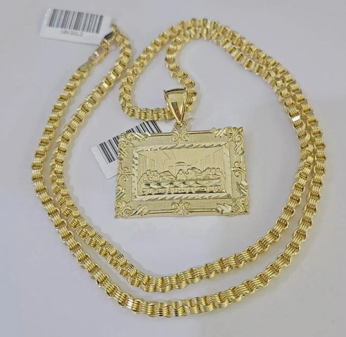 10k Gold Byzantine Chain Necklace Last supper charm Pendant SET REAL ...