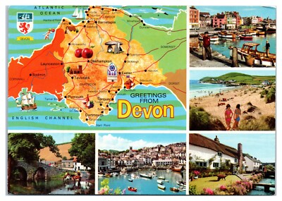 Map Landmark Greetings From Devon England Postcard | eBay
