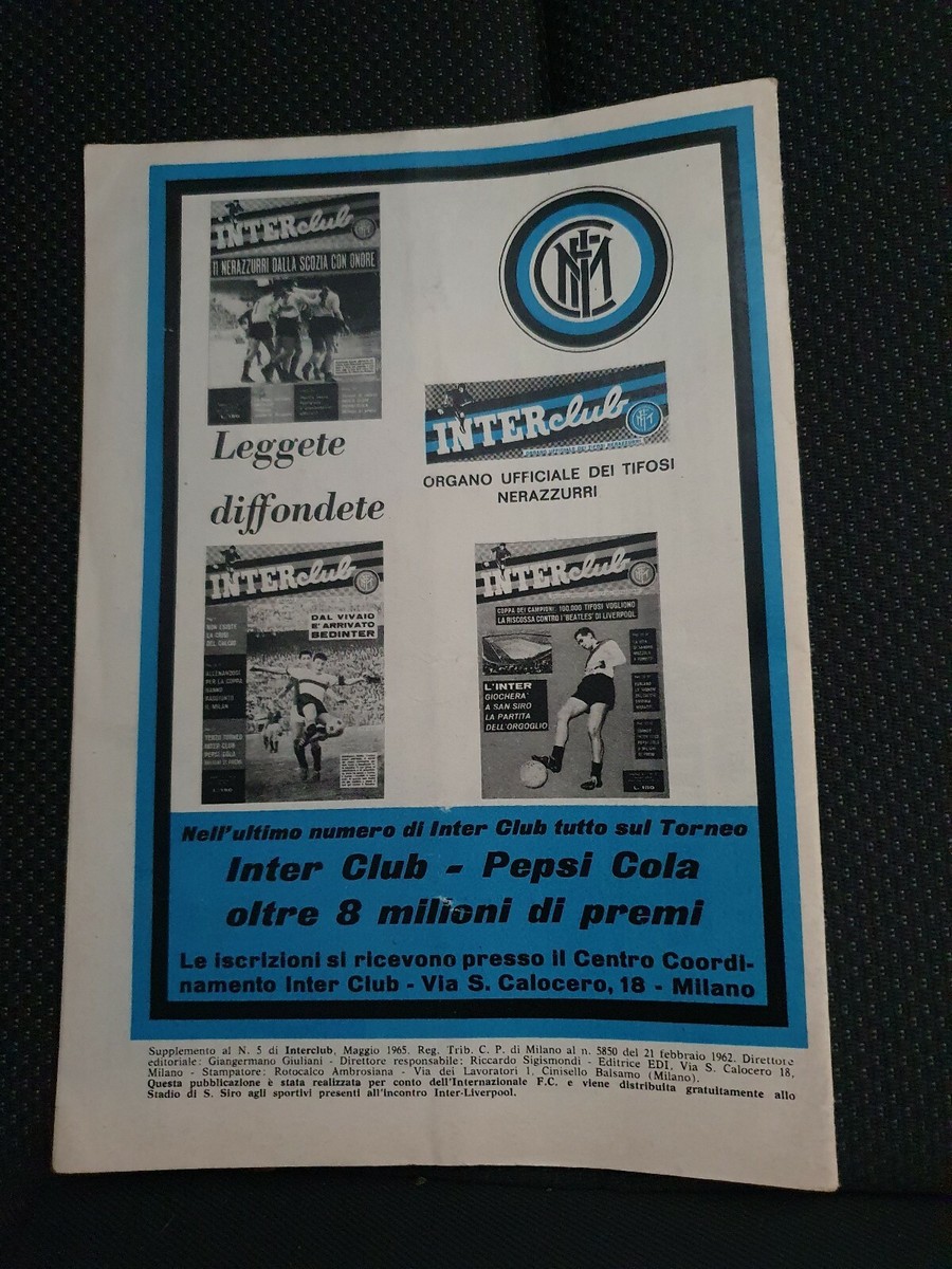 Inter Milan V Liverpool 1965 Programmed Coaches' Voice | Inter Milan 0