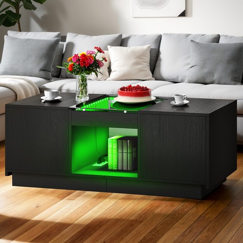 Bluetooth Adjustable LED Large Coffee Table w/ 2 Sliding Drawers ...