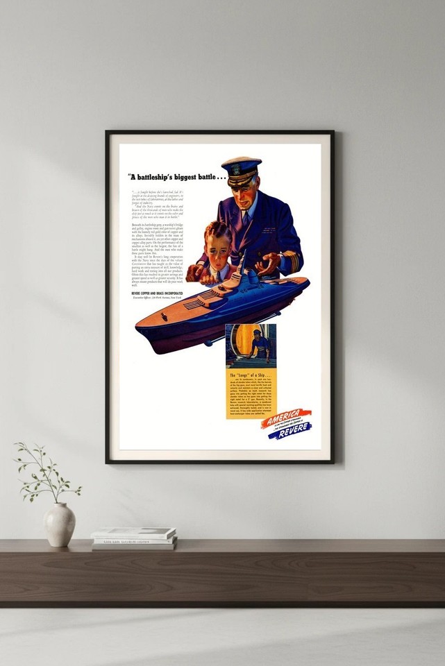 🚢 1940s Battleship Revere Copper Vintage Ad Poster - 24x36” Hi-Res💎 ...