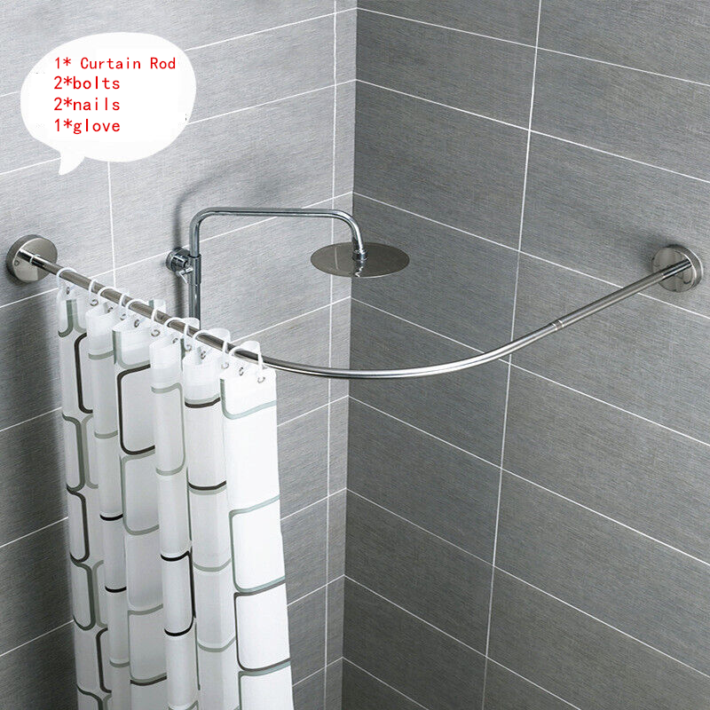 Curved Shower Curtain Rod Rail Adjustable Stainless Steel Corner Shower ...