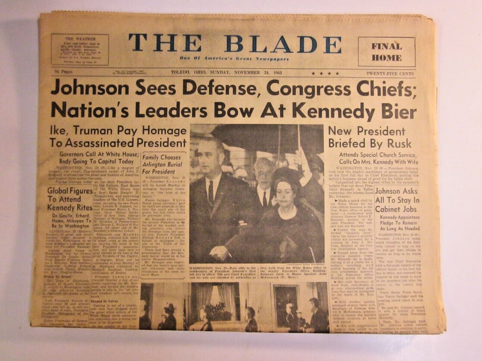 Vintage Newspaper Toledo Ohio Blade Nov 24 1963 Johnson Takes His Place ...