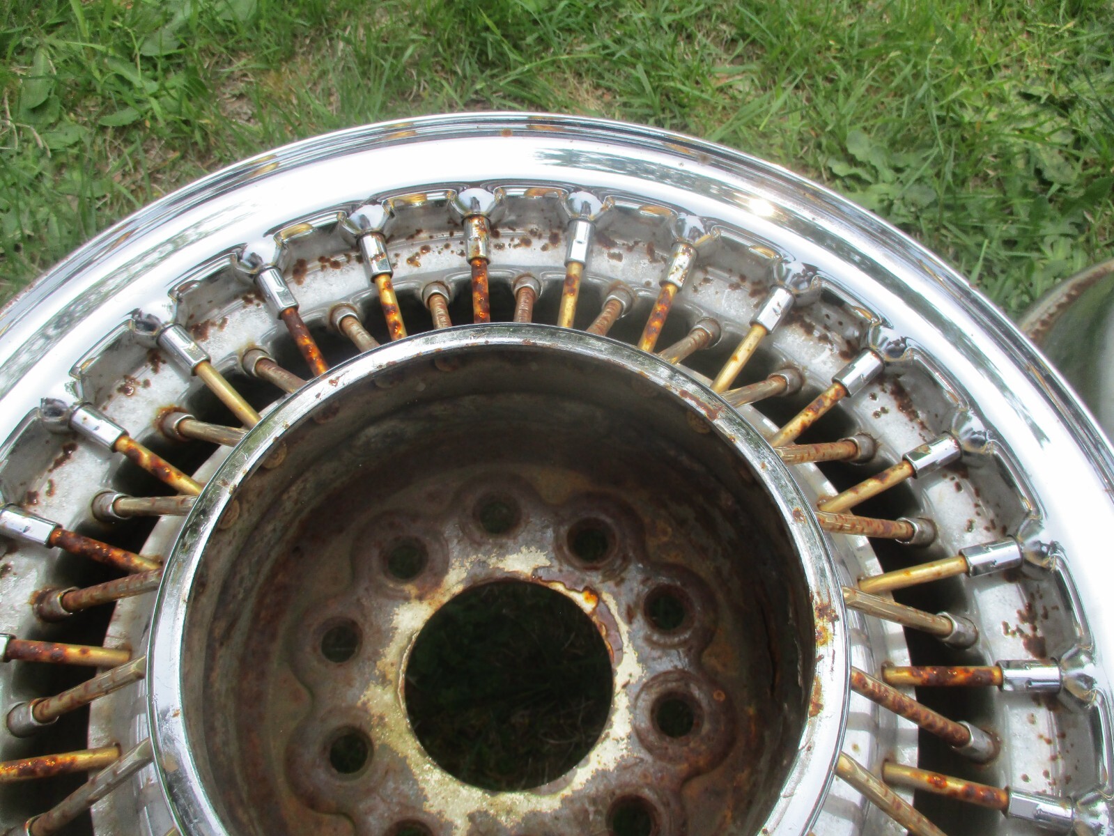 15'' x 7'' Vintage Mclean ? Chrome 52 gold Spoke Wire Wheel 5x4.75 ...