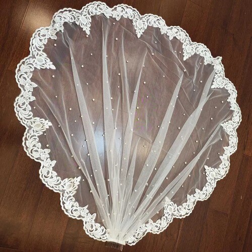 Short Wedding Veil with Lace Pearls 1 Meter Bridal Veil with Comb Head ...