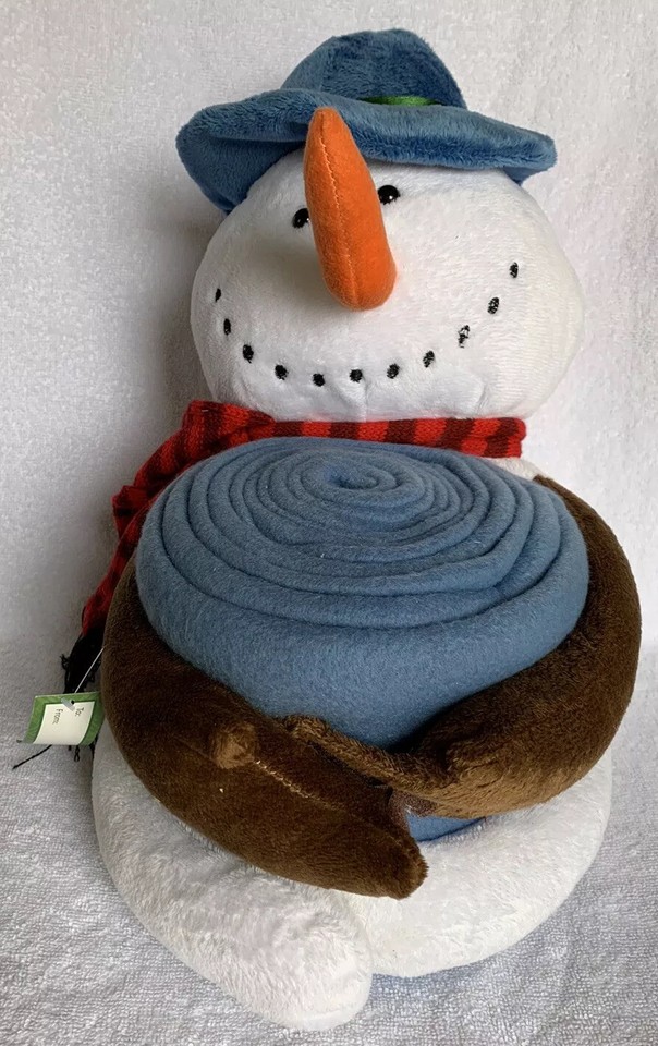 Plush Snowman Holding Blue Fleece Throw Blanket Christmas Cuddly ...