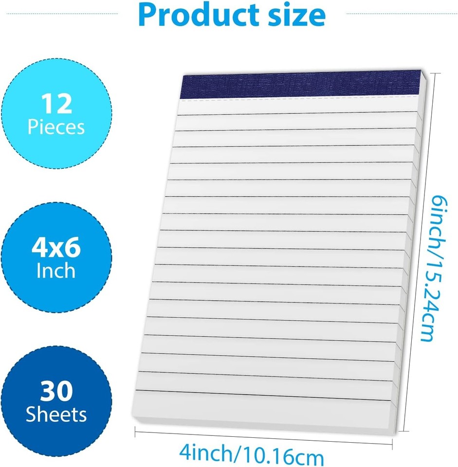 12Pack Note Pads 4x6 Inch Small Lined Writing Memo Pads Refills Easy ...