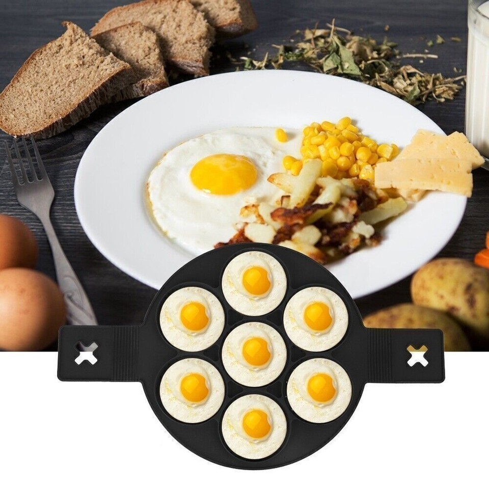 Black Kitchen Non-Stick Silicone Eggs Pancake Making Mold with handles ...