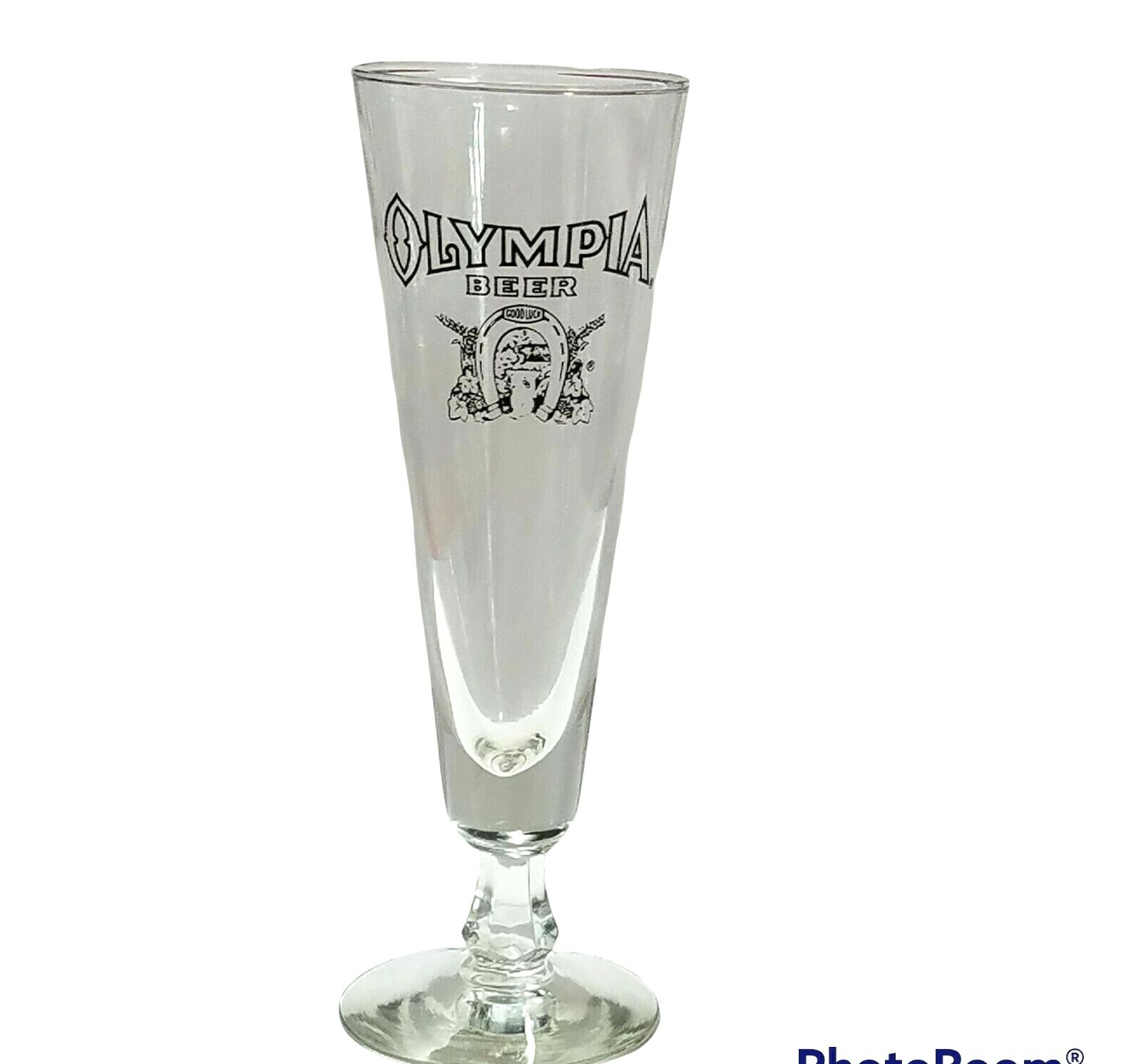Olympia Beer Glass 6 Sided Stemmed Pilsner Style Black Horseshoe Logo 8 ...