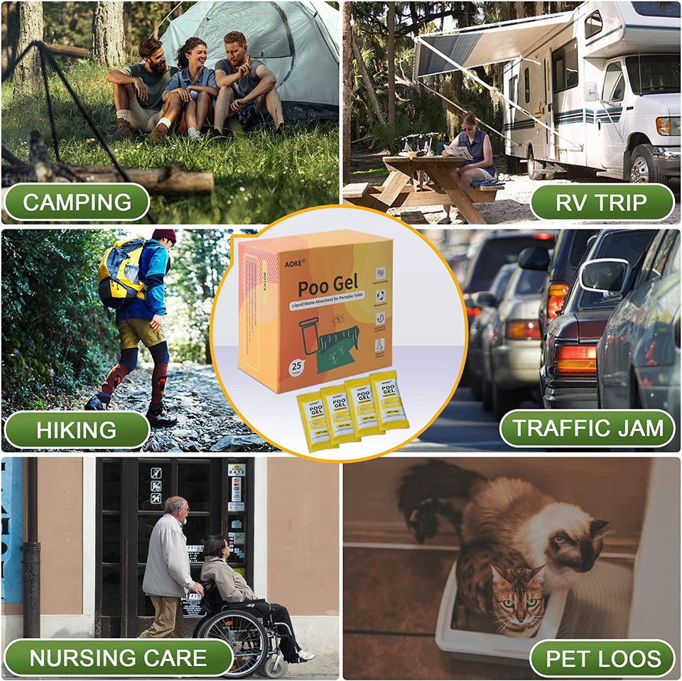 Portable Toilet Powder, Poo Gel for Camping Eco Absorbent Gel Liquid ...