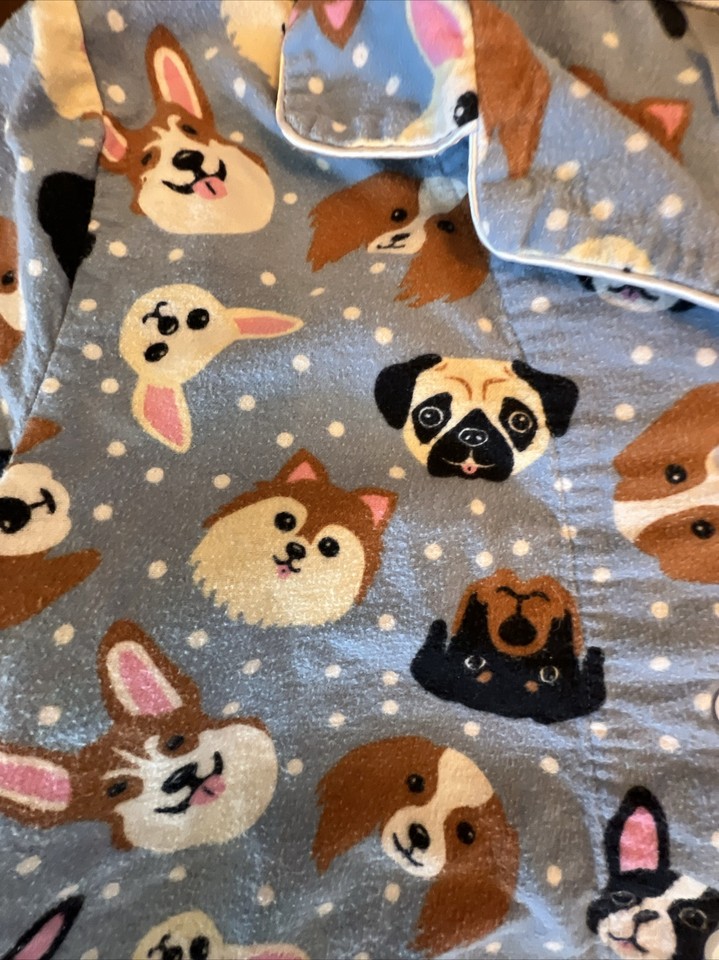 DOG PRINT PAJAMA SET PAJAMA MANIA COTTON FLANNEL BABY BLUE Boho CUTE ...