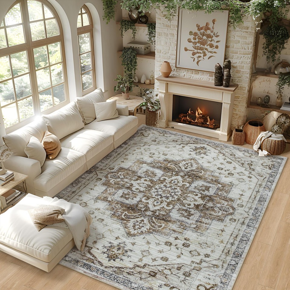 Washable Rug Living Room Rugs: 9x12 Area Rug Large Soft Boho Vintage ...