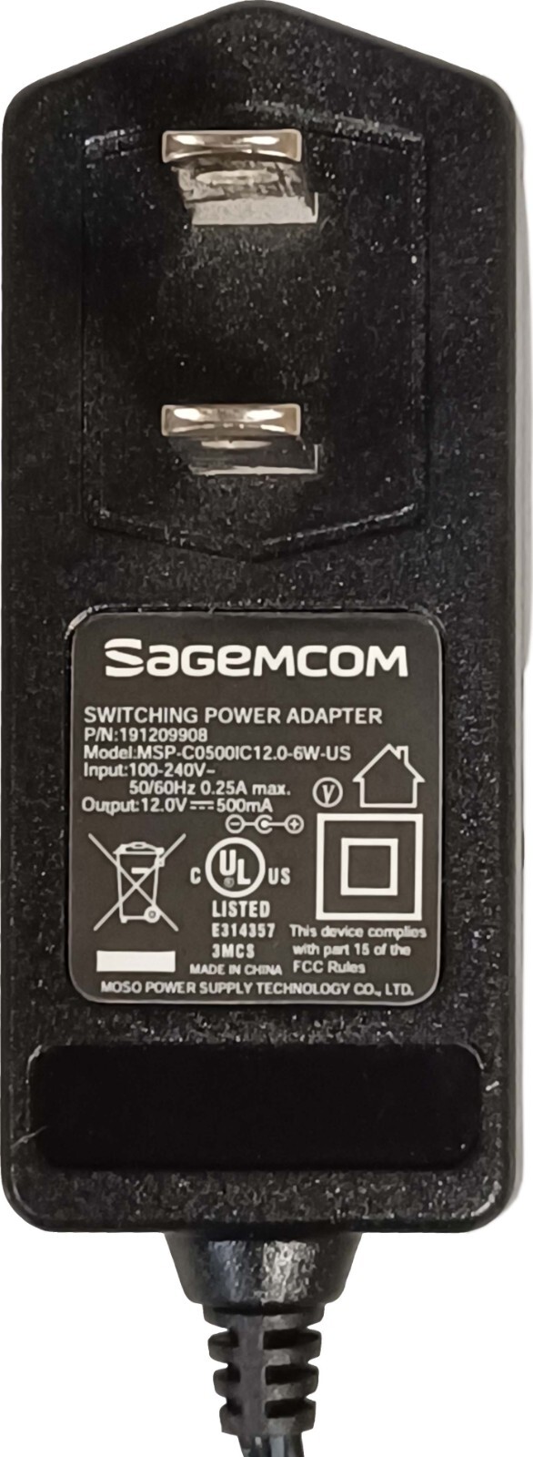 Power Adapter AC DC 5525 12Vdc DC12V 12V 0.5A Sagemcom MSP-C0500IC12.0 ...