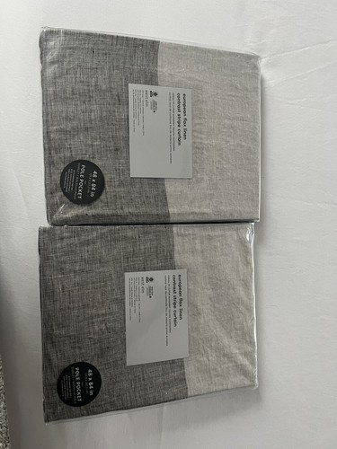 West Elm European Flax linen contrast stripe curtain 48x108 natural ...