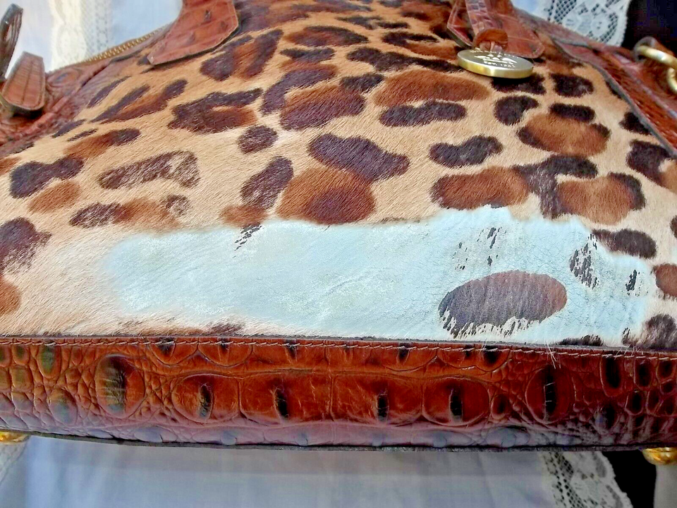 BRAHMIN TYLER SATCHEL / CROSSBODY BAG in LEOPARD & CALF HAIR PECAN ...