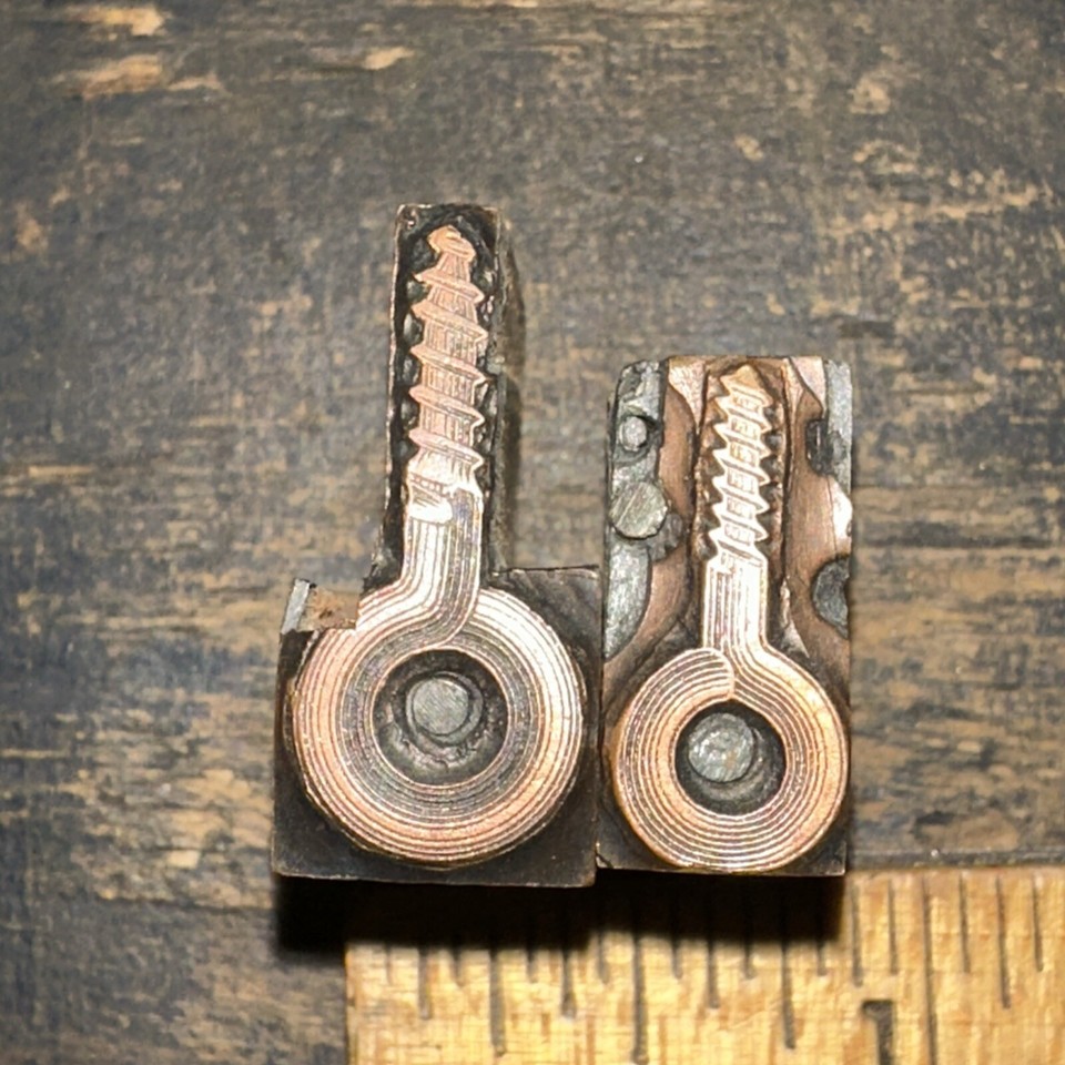 2 Vintage Print Blocks “ Eye Hooks “ Small Copper Face Blocks | eBay UK