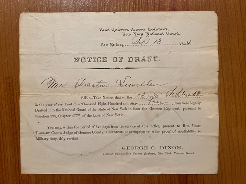 1864 Civil War New York Draft Notice into Genesee Regiment | eBay