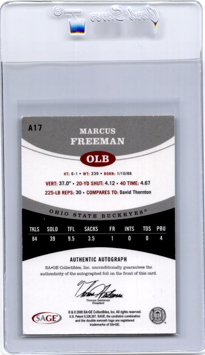 MARCUS FREEMAN 2009 SAGE AUTHENTIC AUTOGRAPH /200 CHICAGO BEARS *13362 ...