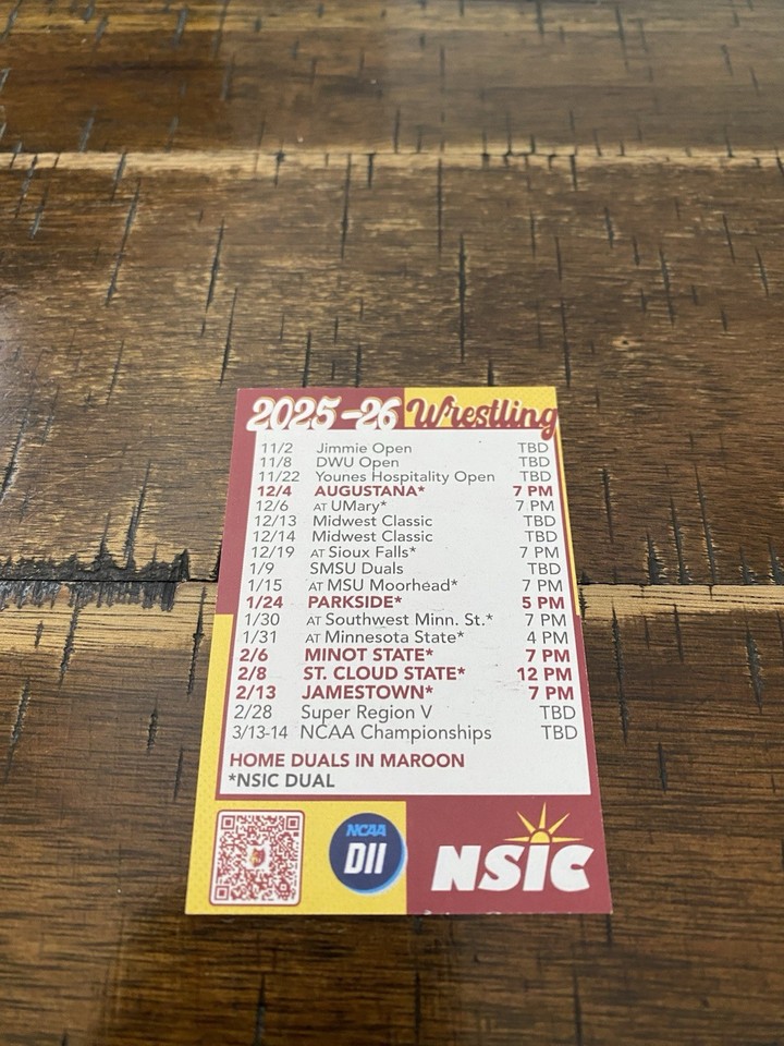 Northern State University 2025-26 Wrestling Pocket Schedule Card | eBay