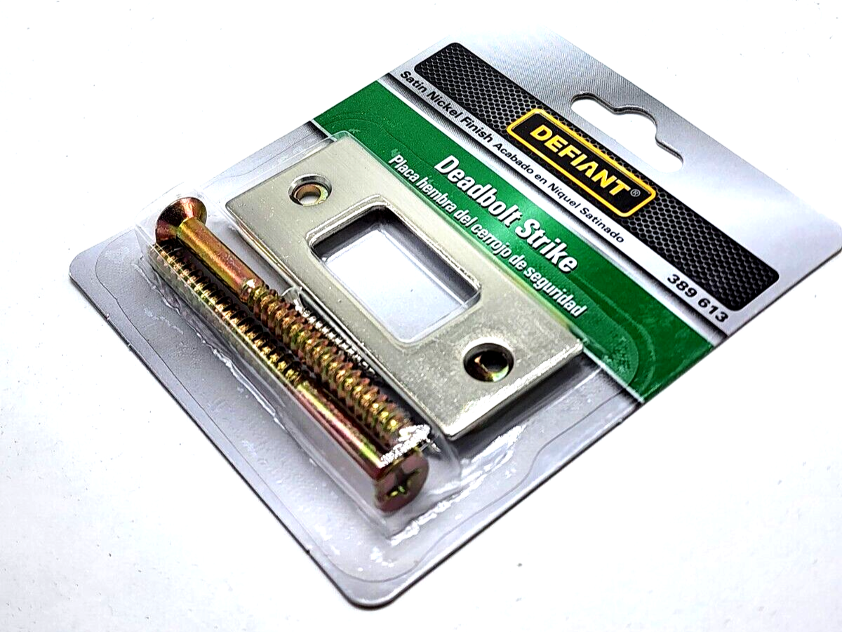 Defiant Deadbolt Strike Satin Nickel w/ Security Screws 2-3/4" 389613 ...