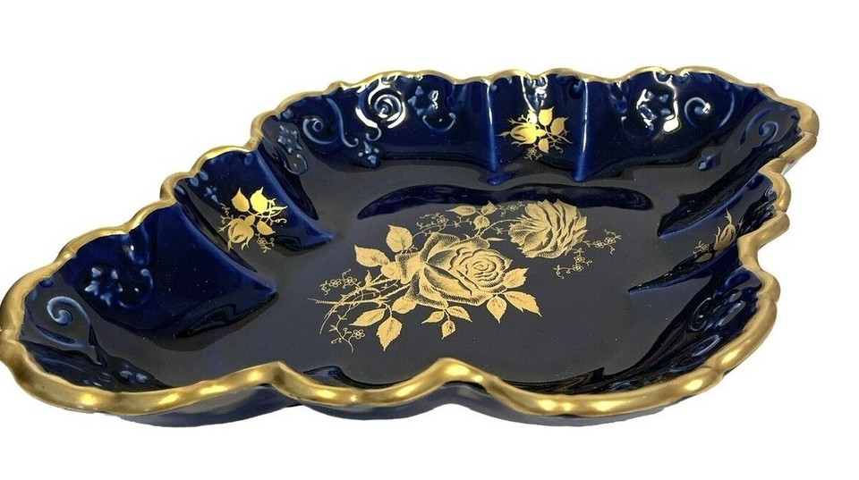 Cobalt Blue Old Foley James Kent Gold Accent Relish Condiment Dish ...