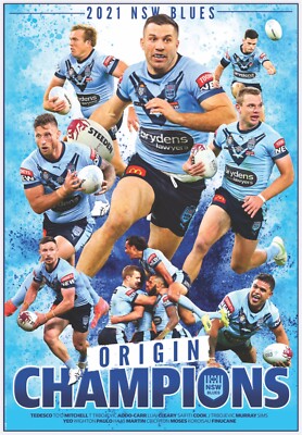 State of origin NSW BLUES Team POSTER, NRL RUGBY,premiers book, qld ...