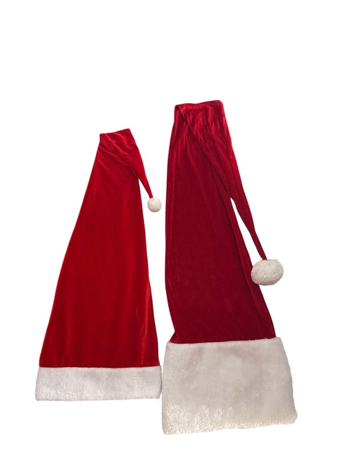 2 Long Santa Claus Hat Christmas Red Plush Xmas Costume Cap Adult Size ...