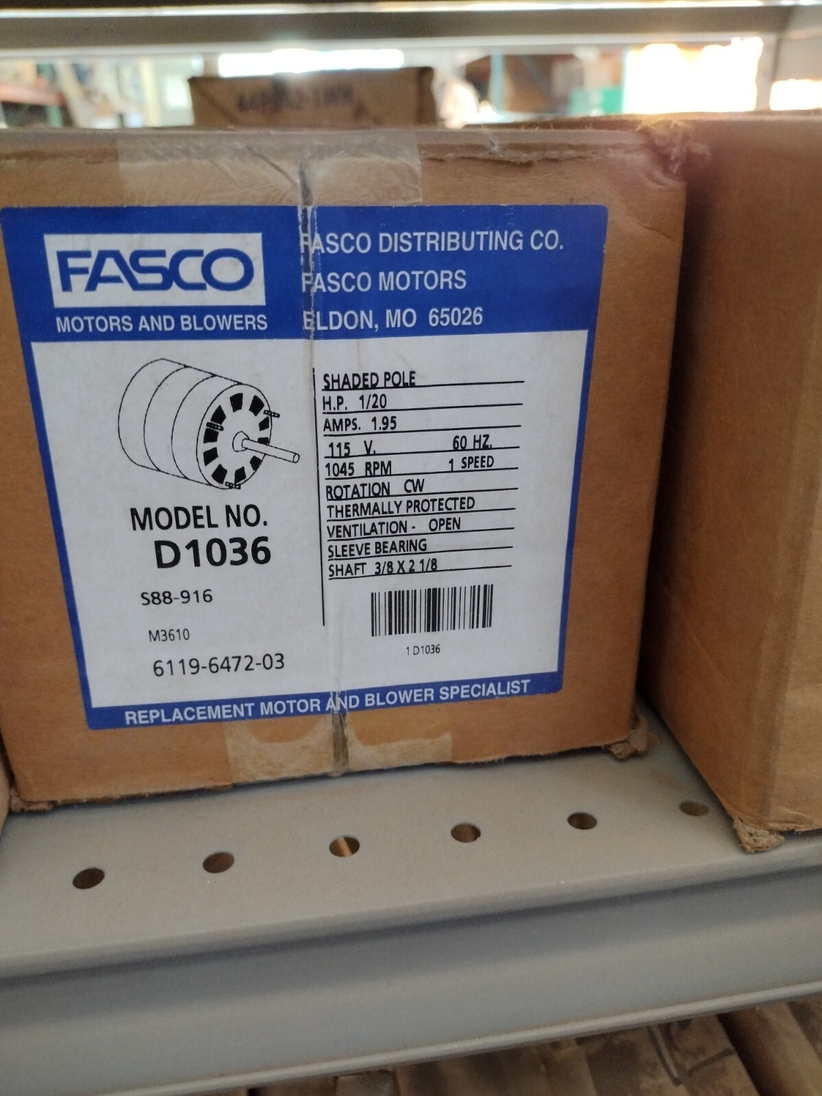 D1036 FASCO 1/20HP 1045 RPM 115V SHADED POLE MOTOR | eBay