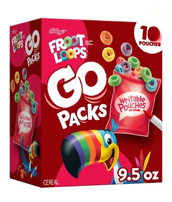 🔵 New Kelloggs Froot Loops Fruit GO Packs 10 Pouches Snack Bags 12oz | eBay