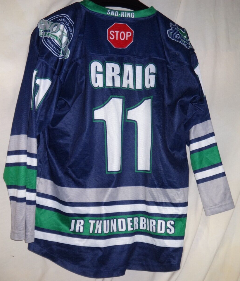 SEATTLE JR THUNDERBIRDS Game Used Worn AHA Hockey Away Jersey #11 Youth ...
