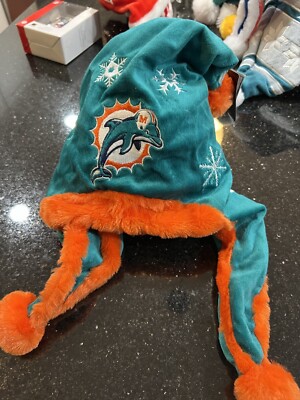 Miami Dolphins NFL plush santa hat holiday hat aqua snowflake santa hat ...
