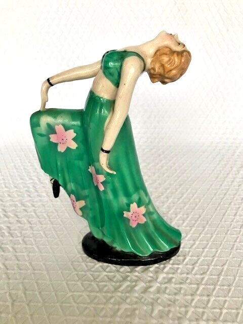 Antique Vintage Porcelain Dancing Lady Figurine in Green Floral Dress ...