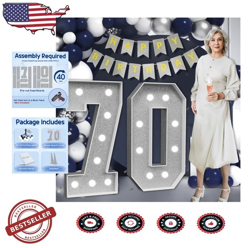 Large DIY Marquee Number 70 - Perfect for 70th Birthday & Anniversary ...