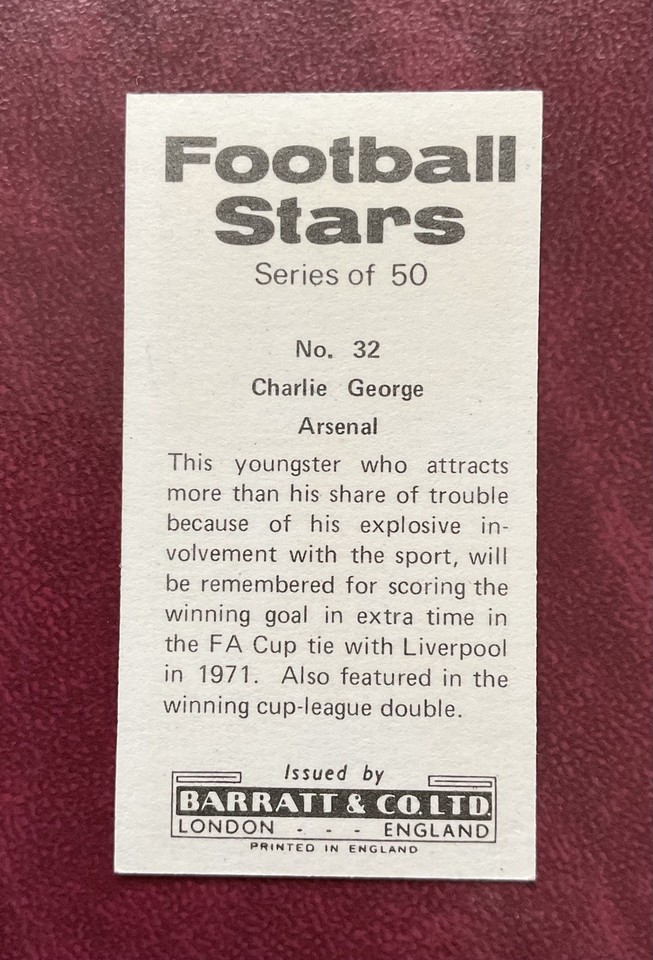 BARRATT-1974-FOOTBALL STARS -# 32 ~ CHARLIE GEORGE of ARSENAL ~ EXC | eBay
