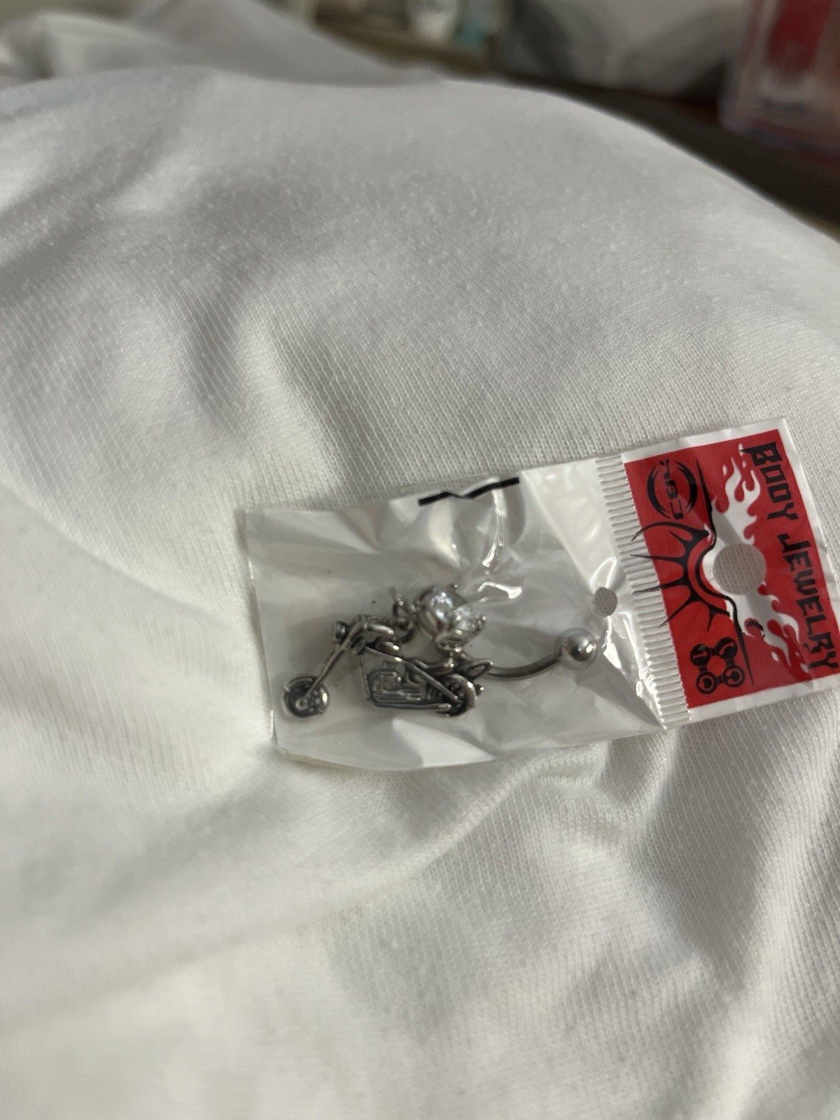 Curved Barbell Body Jewelry With Clear Rhinestone & Motorcycle Drop | eBay