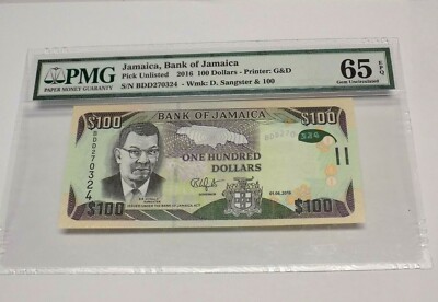 BANK OF JAMAICA 100 DOLLARS $100 Note Jamaican Money PMG Gem UNC 65EPQ ...