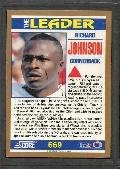 1991 Score Football Card #669 Richard Johnson Signed Autograph The ...