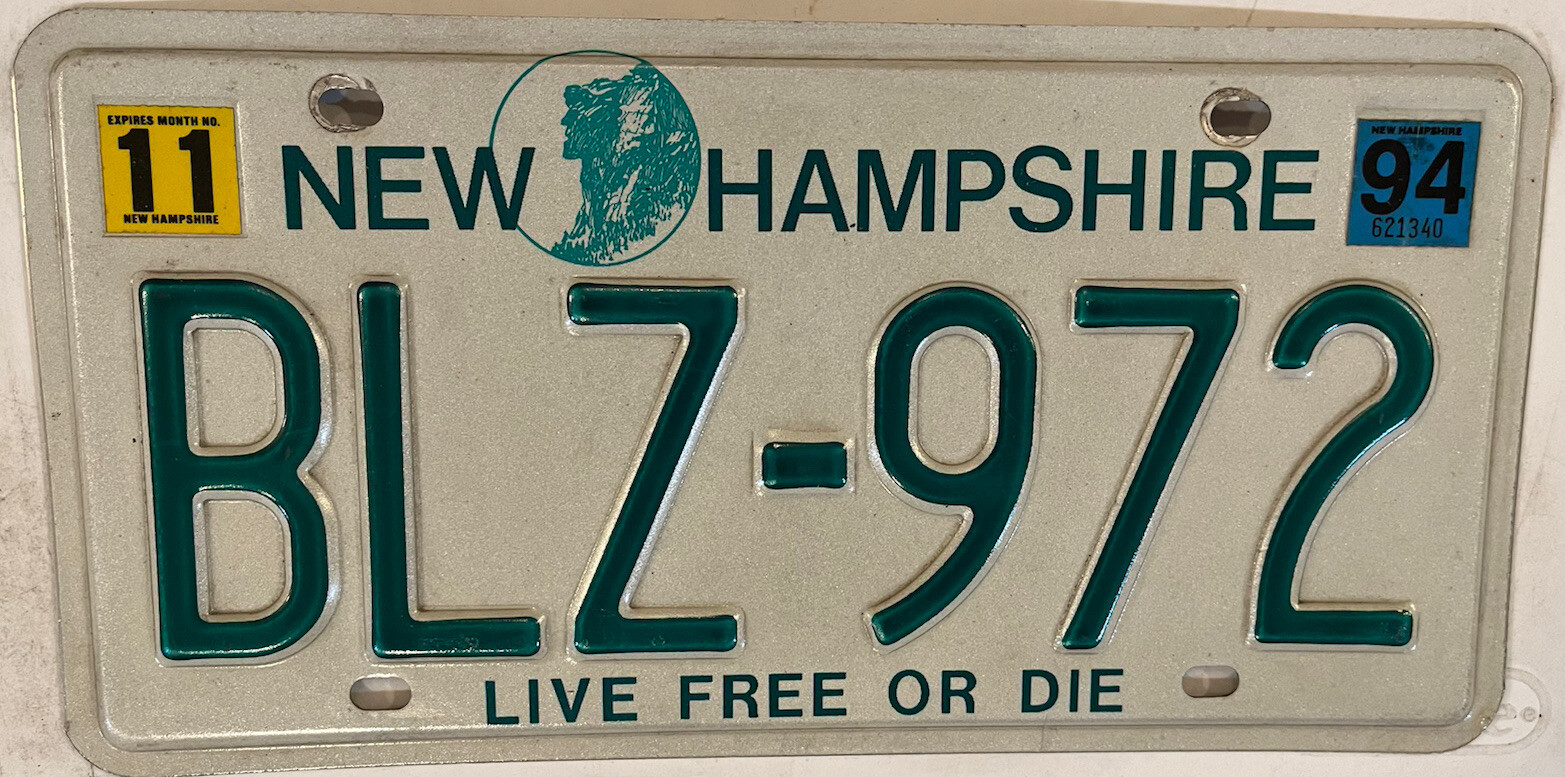 1994 New Hampshire BLZ 972 LIVE FREE OR DIE license plate vintage Man ...