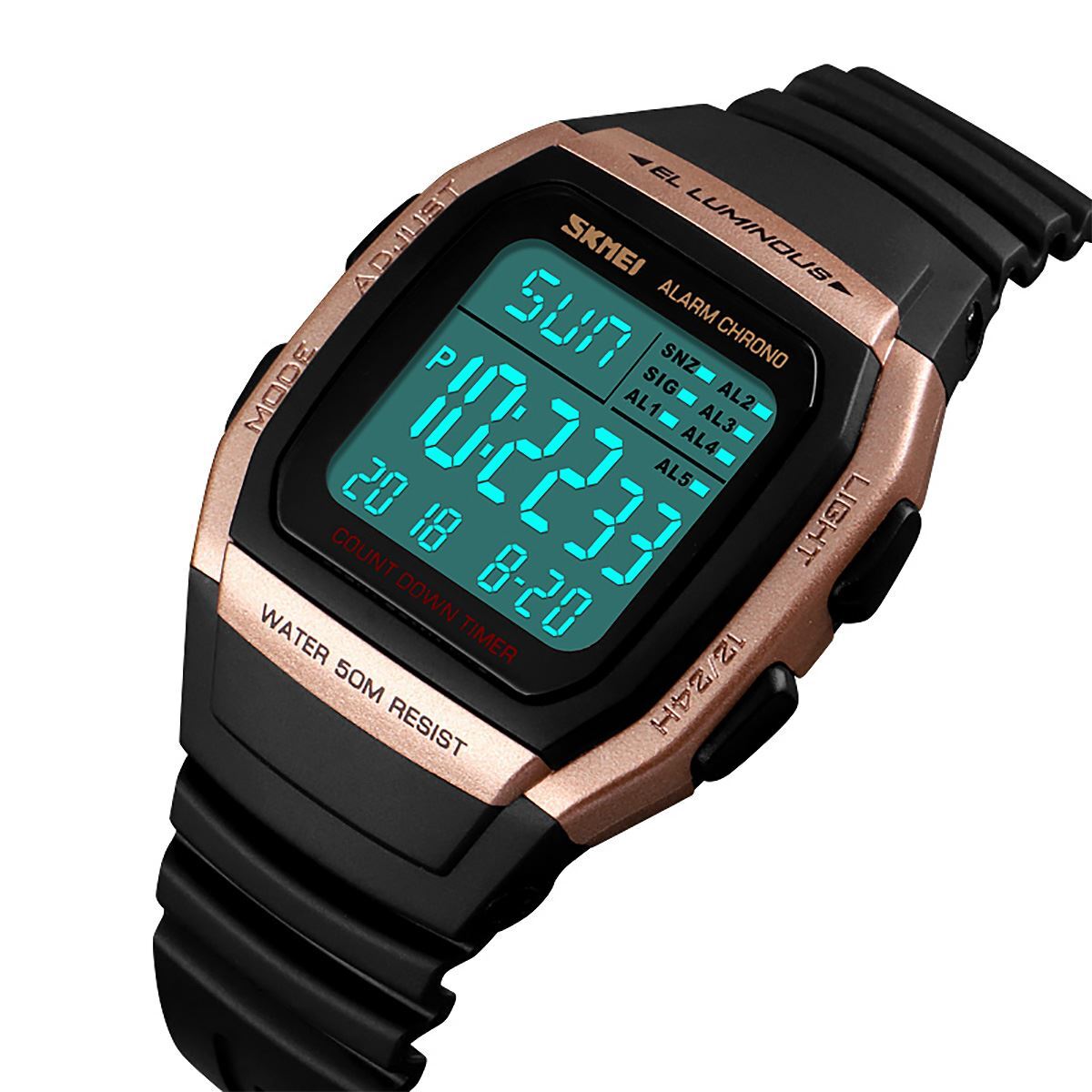 Digital Watch Clear Display 5 Alarms with Stopwatch and Countdown Rose ...
