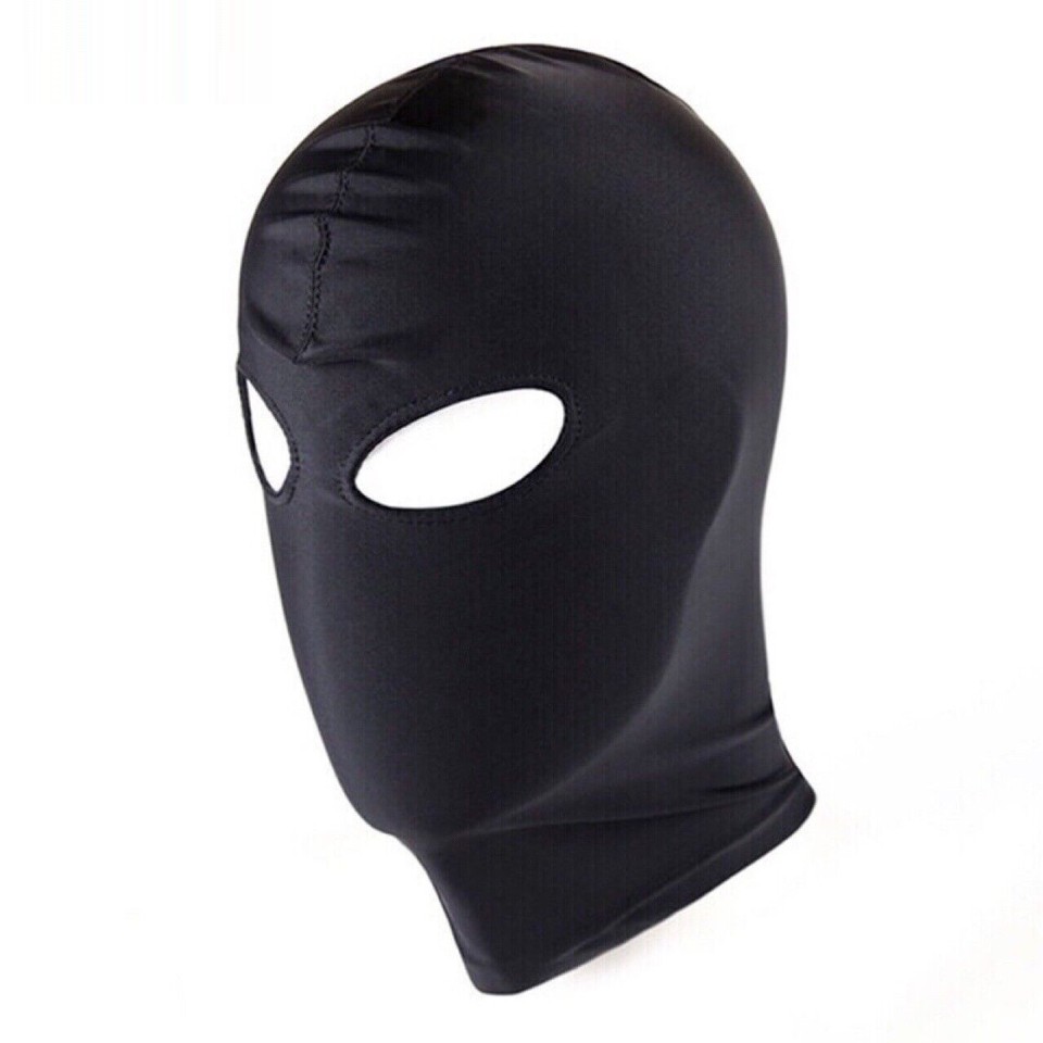 Black Bondage Full Hood Head Face Mask Open Eye Mouth Role Play Spandex ...