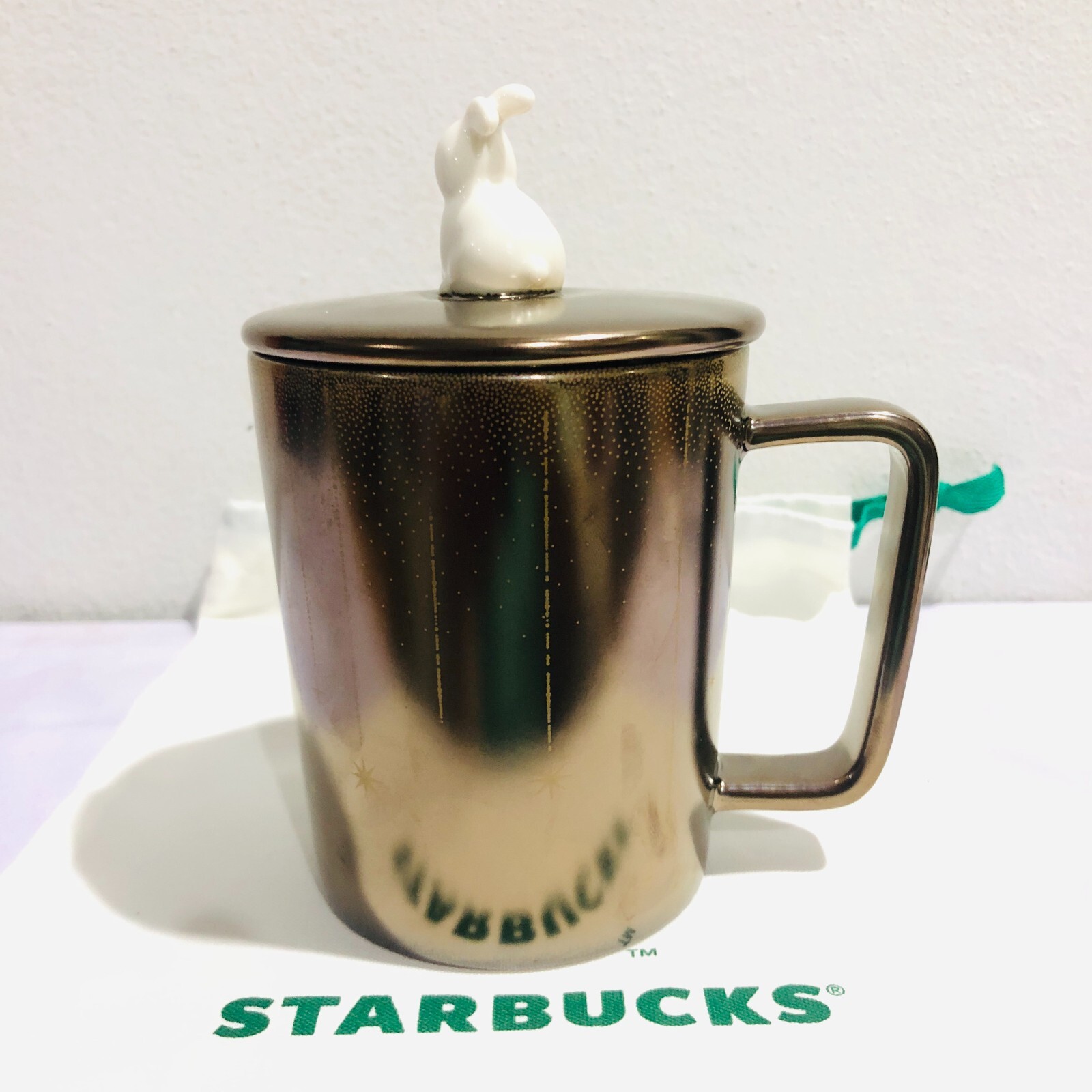Starbucks Mug 10oz.Gold Meteor Rabbit Lid Bunny NEW BONE CHINA | eBay