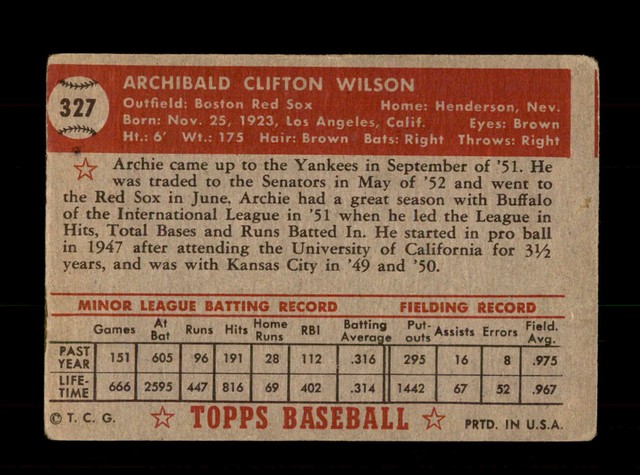 1952 Topps - High # #327 Archie Wilson (RC) for sale online | eBay